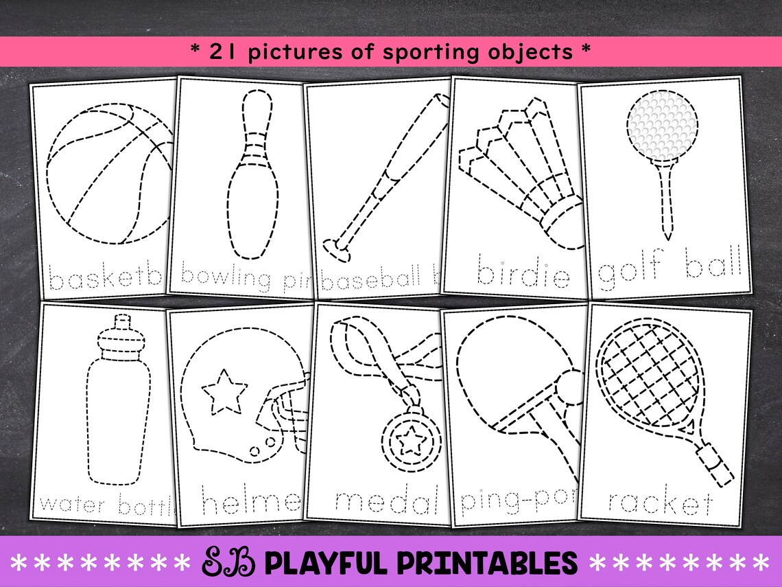 Sports Tracing Practice Worksheets, Fine Motor Skills Practice, Pre ...