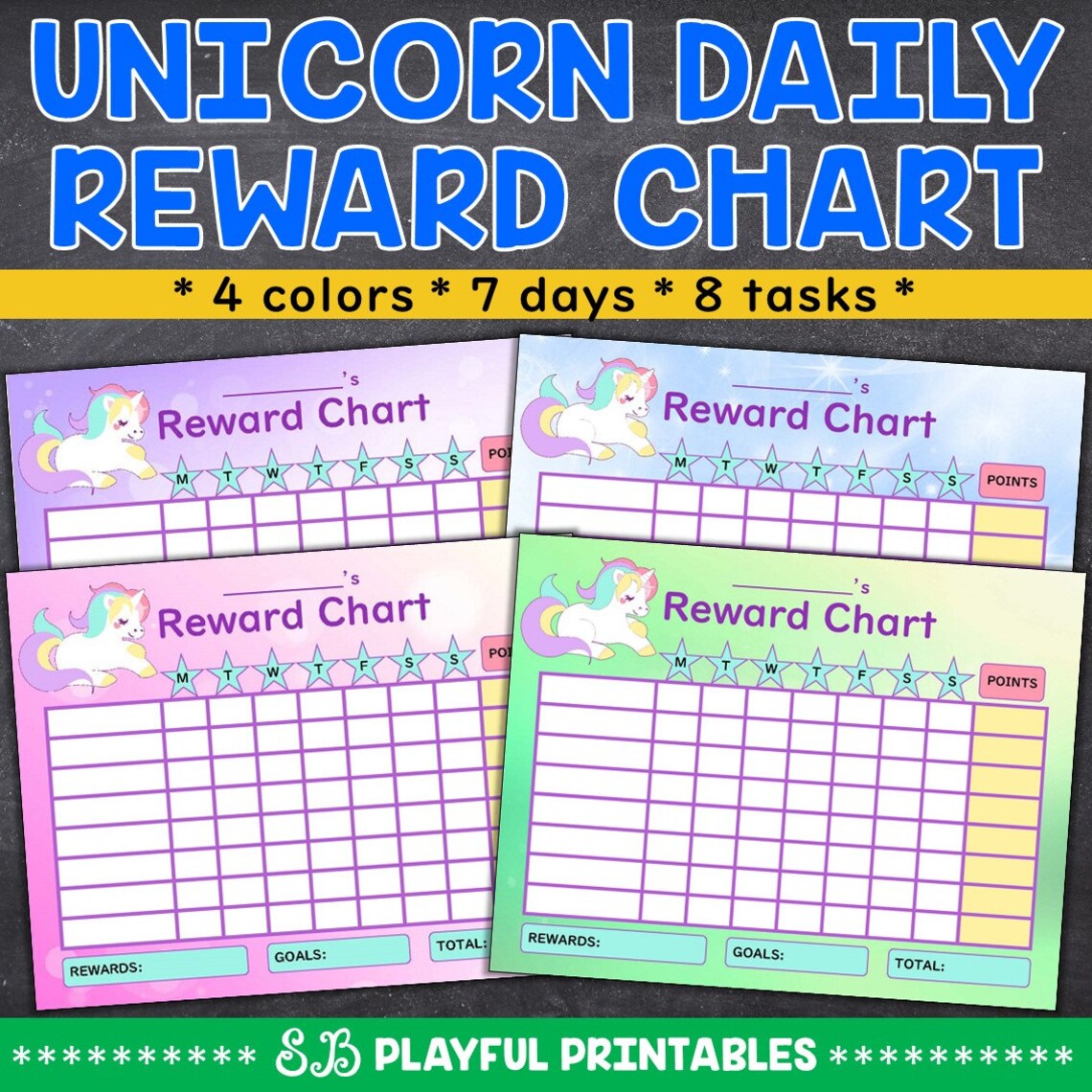 Printable and Editable Unicorn Reward Chart for Kids, Daily Tasks ...