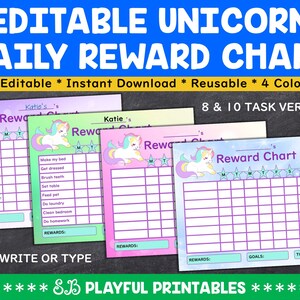 Printable and Editable Unicorn Reward Chart for Kids, Daily Tasks ...