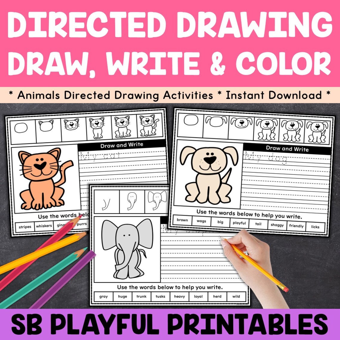 Animals Directed Drawing and Writing Activity for Kids, Home School ...