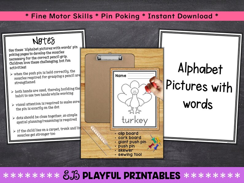 Alphabet Pin Poking Worksheets for Kids, Printable Alphabet Pictures ...