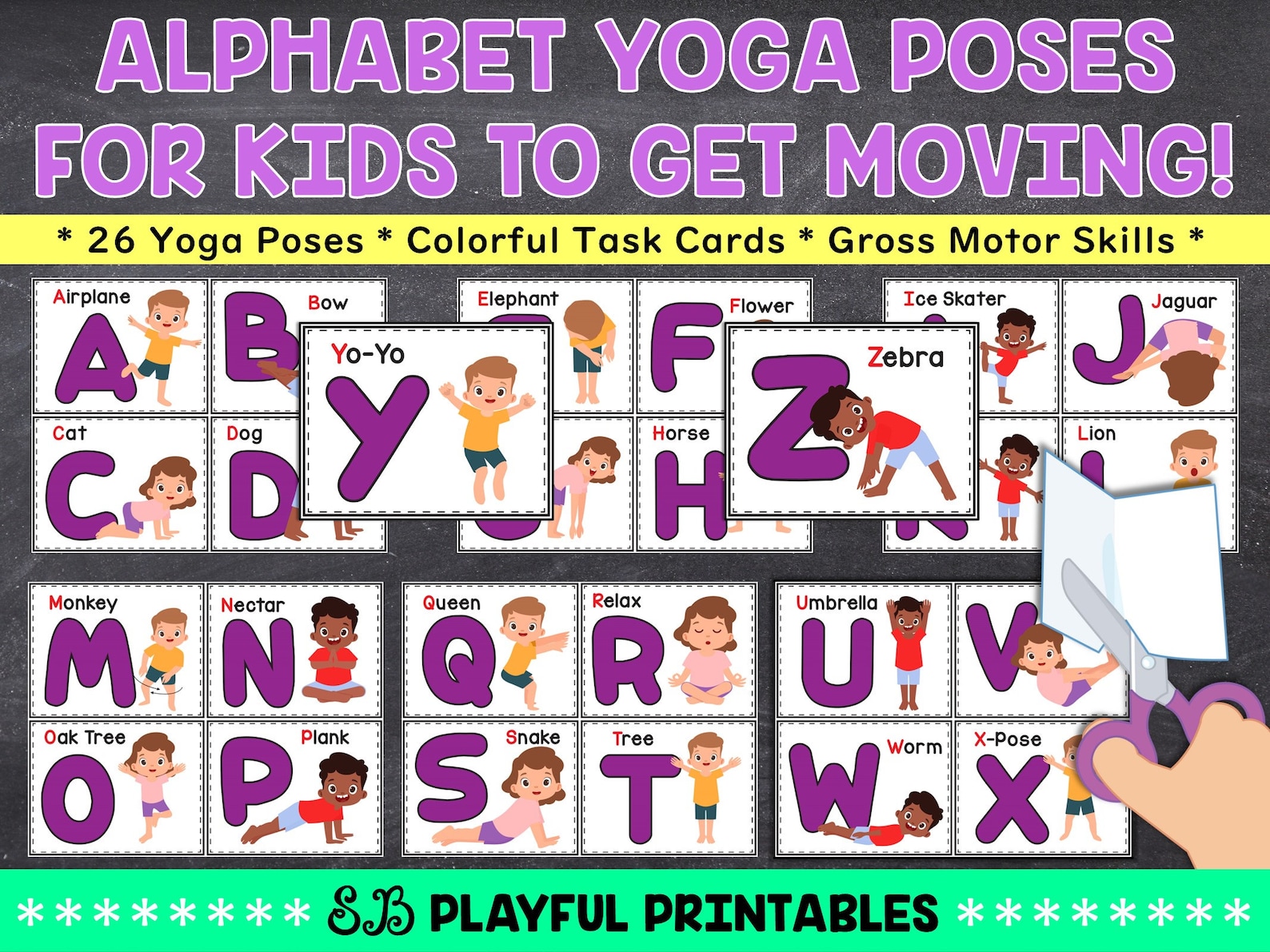 Alphabet Yoga Poses Printables for Kids, Yoga Posters for Kids, Kids ...