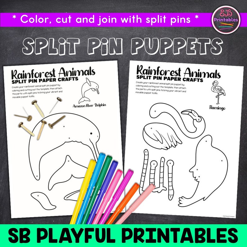 Rainforest Animals Split Pin Puppet Craft, DIY Rainforest Animal ...