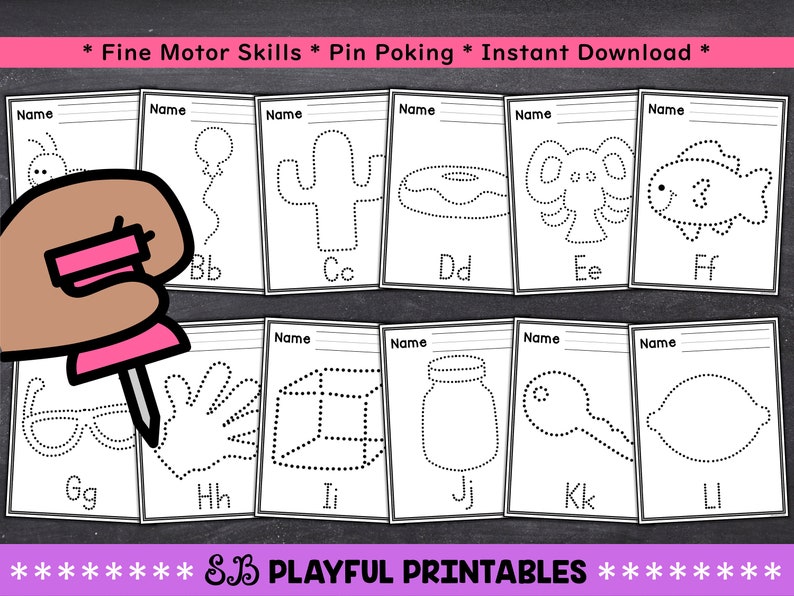 Alphabet Pin Poking Worksheets for Kids, Printable Alphabet Pictures ...