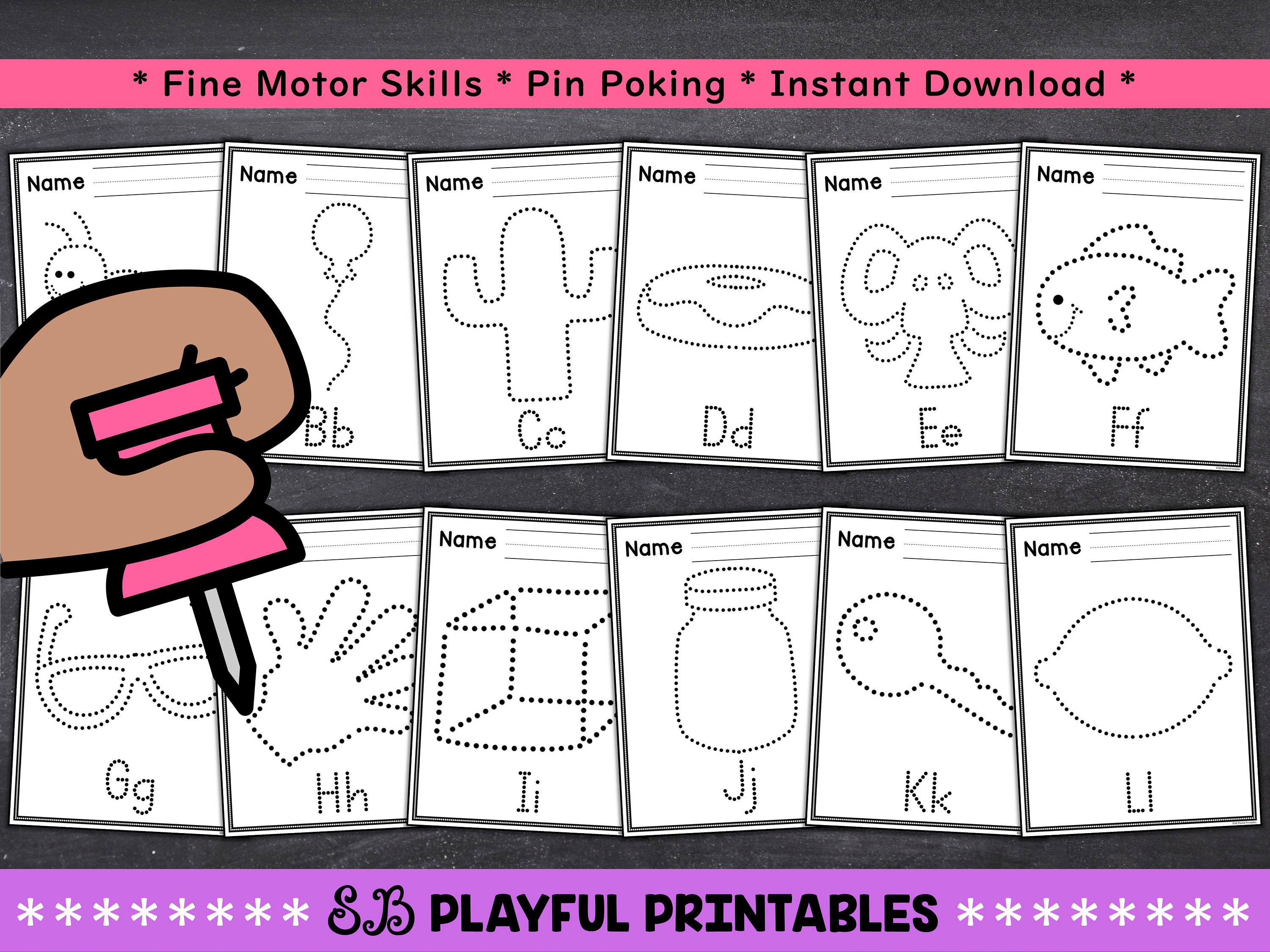 Alphabet Pin Poking Worksheets for Kids, Printable Alphabet Pictures ...