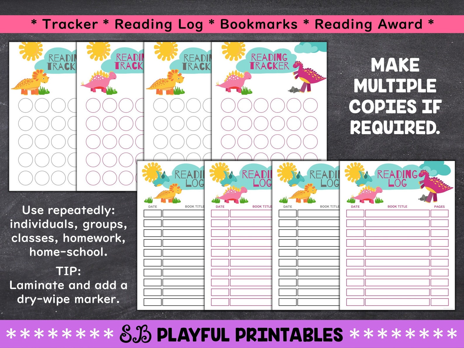 Dinosaur Printable Reading Log for Kids, Book Tracker Challenge for ...