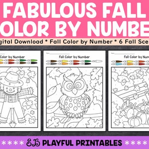 Fall Color by Number Color by Number Activities for Kids - Etsy