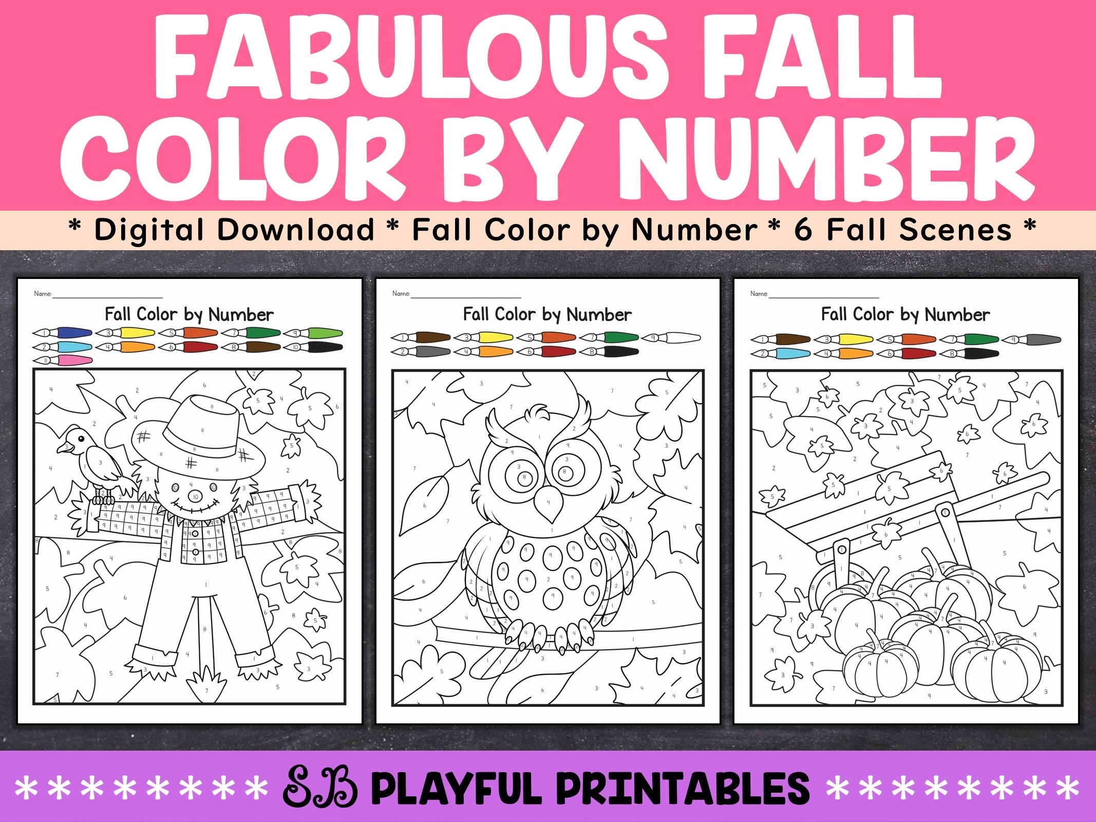Fall Color by Number, Color by Number Activities for Kids, Fine Motor ...