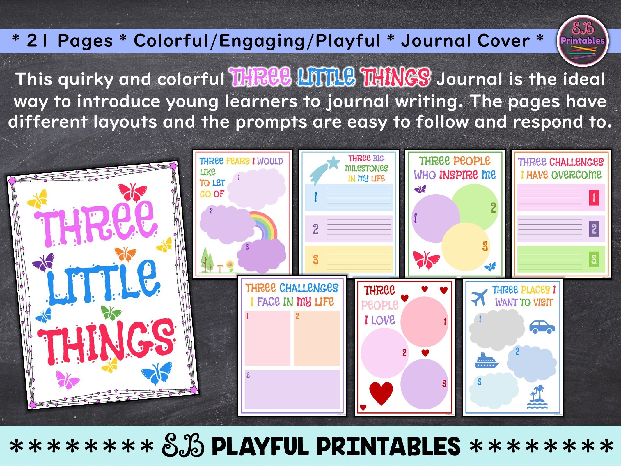 Daily Journal Printable for Kids, Just Three Things Journal, Beginning ...