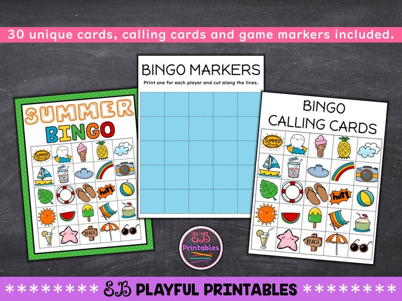 Summer Bingo Game for Kids and Adults, Summer Printable Game, Summer ...