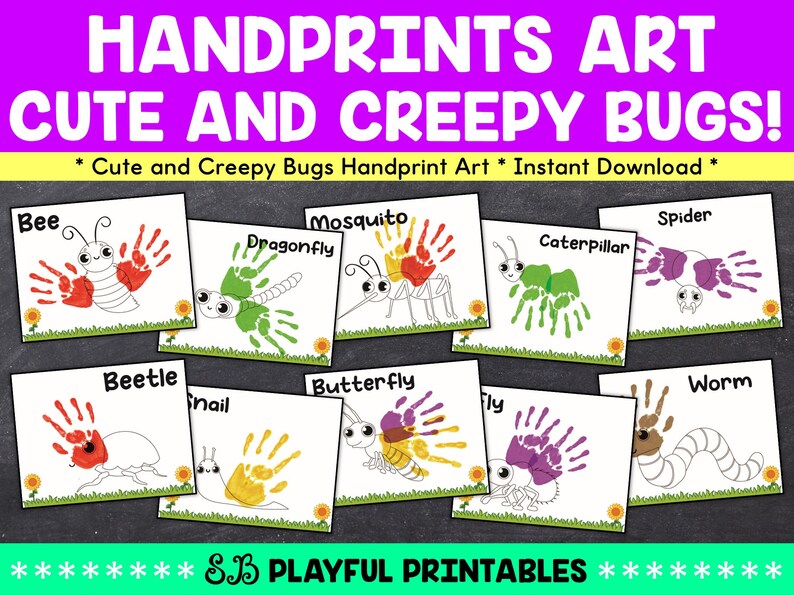 Bugs Handprint Art for Kids, Bug Themed Printable Art Activity, DIY ...