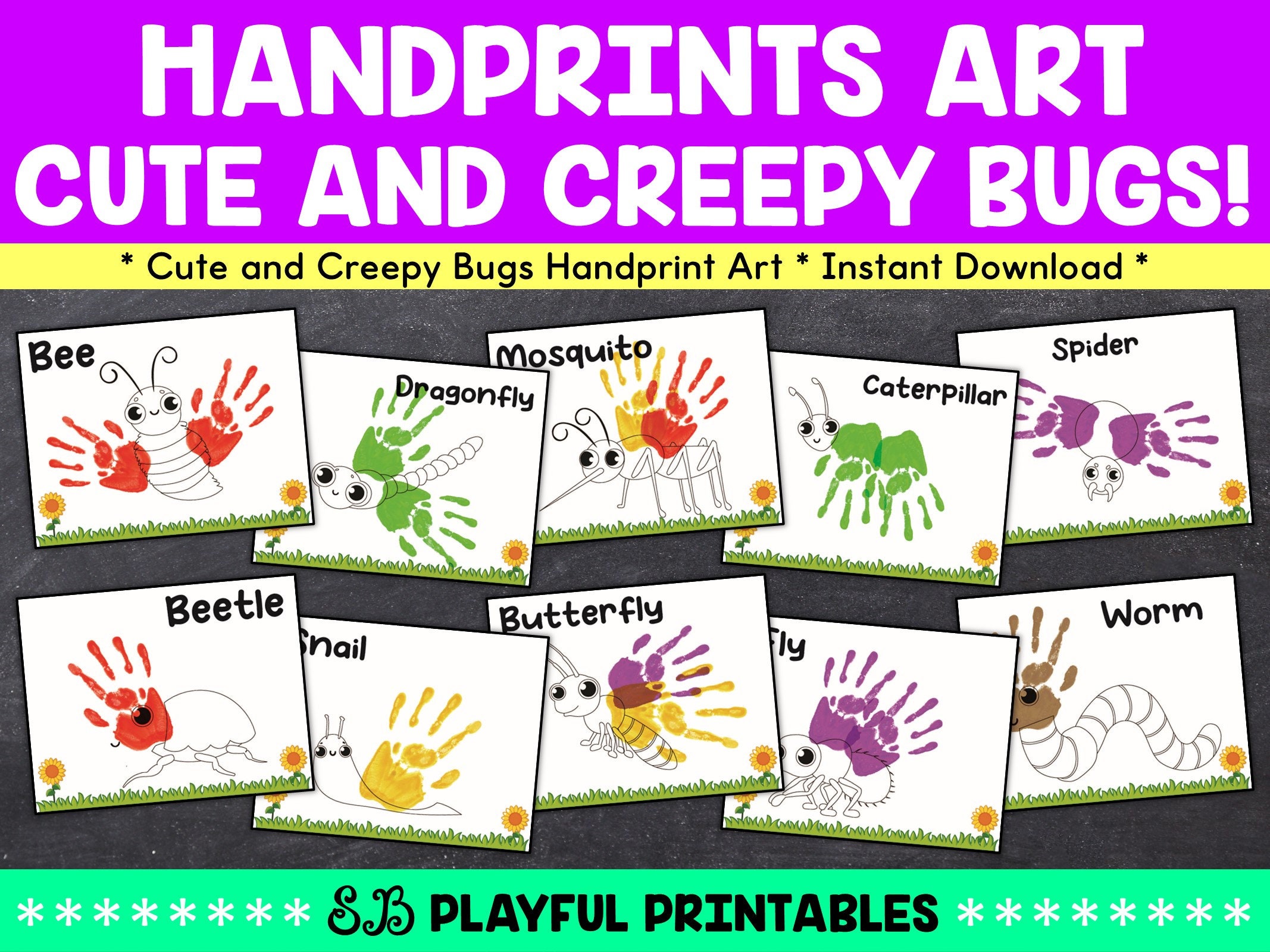 Bugs Handprint Art for Kids, Bug Themed Printable Art Activity, DIY ...