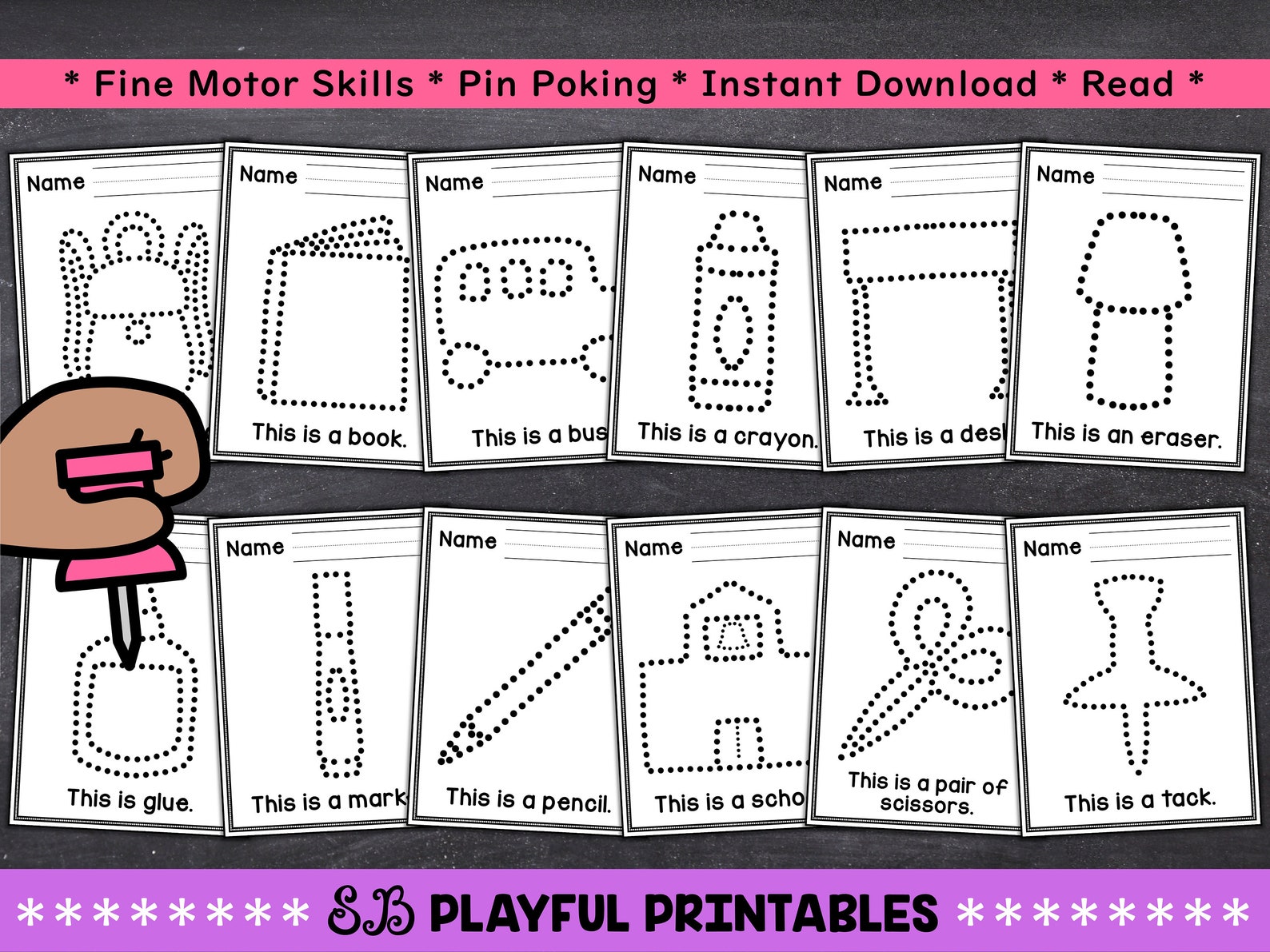 School Supplies Pin Poking Worksheets for Kids, Printables for ...