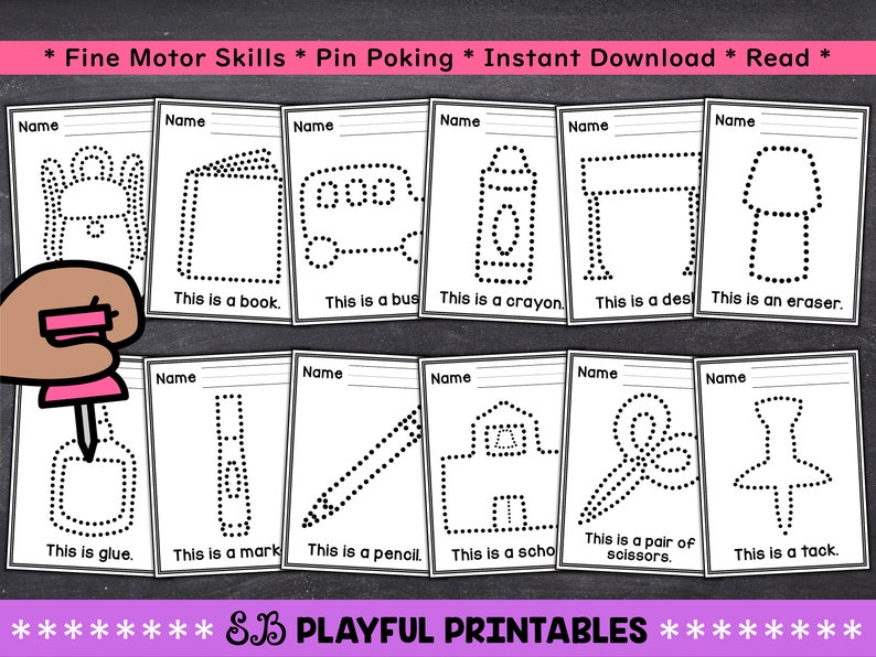 School Supplies Pin Poking Worksheets for Kids, Printables for ...