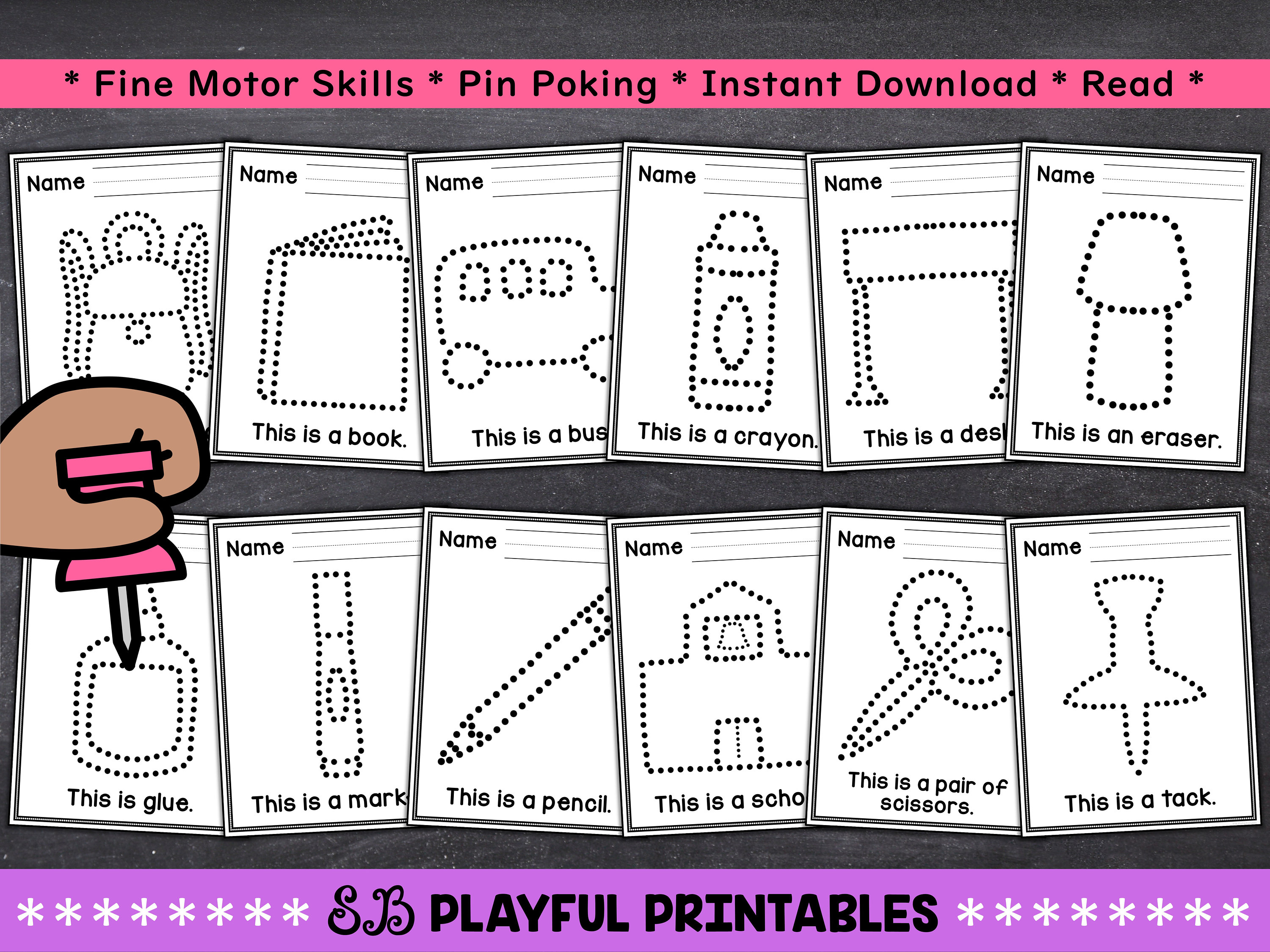 School Supplies Pin Poking Worksheets for Kids, Printables for ...