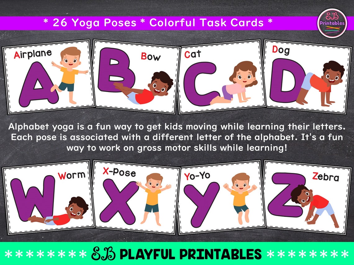 Alphabet Yoga Poses Printables for Kids, Yoga Posters for Kids, Kids ...
