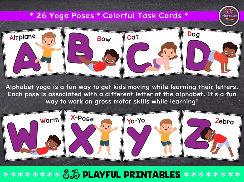 Alphabet Yoga Poses Printables for Kids, Yoga Posters for Kids, Kids ...