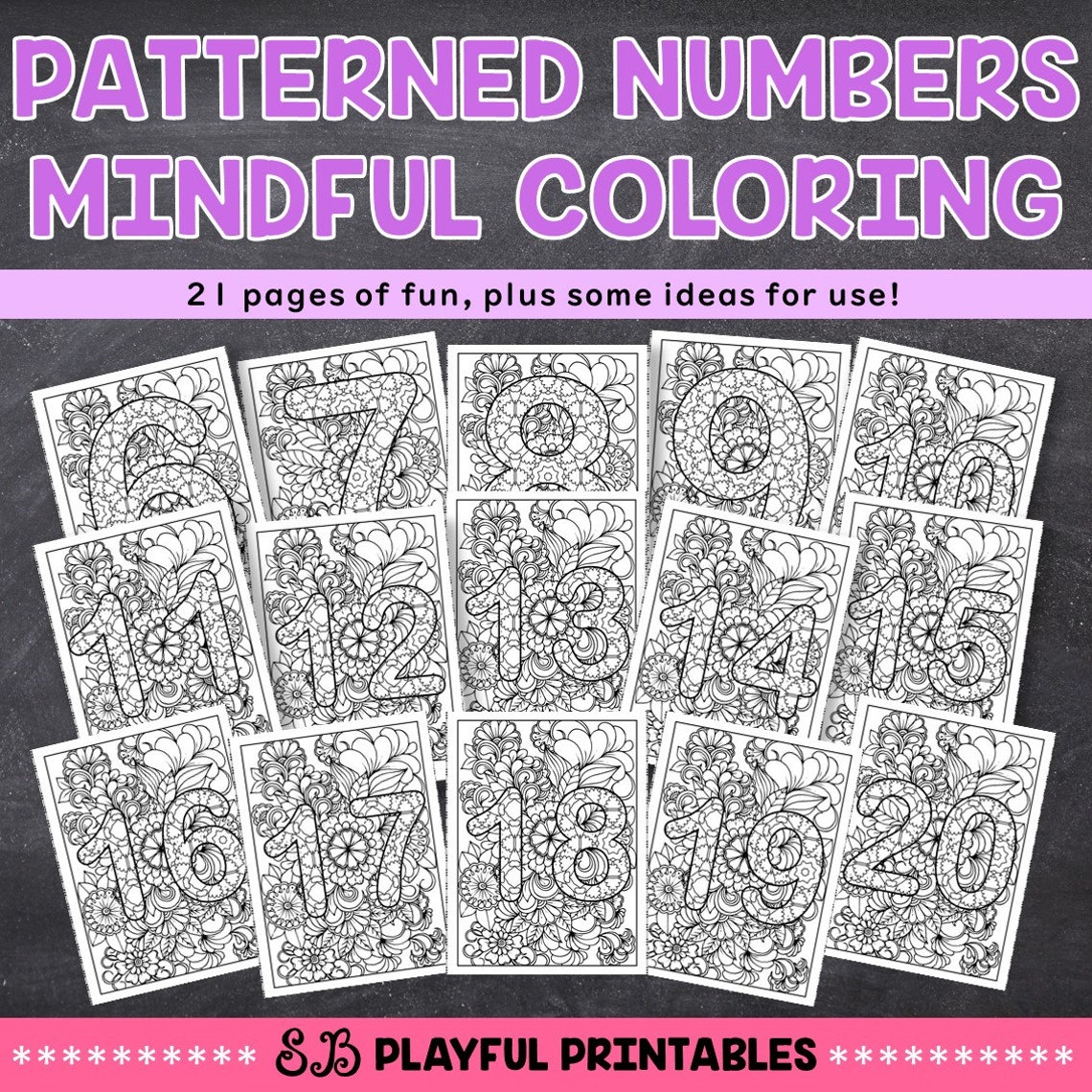 Patterned Numbers Mindful Coloring Pages, Mindfulness Coloring Book ...