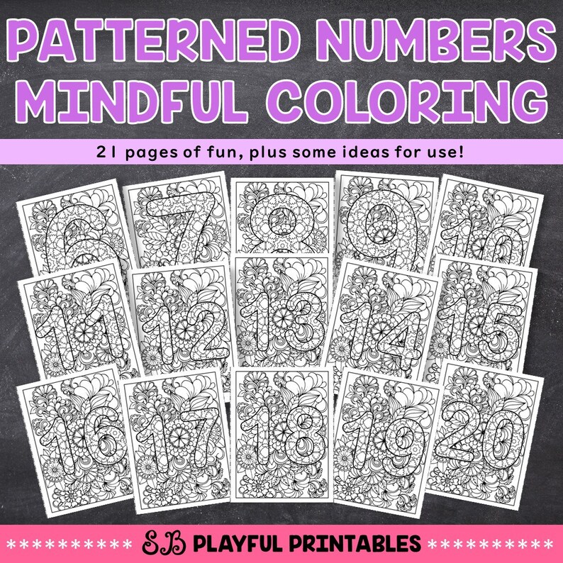 Patterned Numbers Mindful Coloring Pages, Mindfulness Coloring Book ...