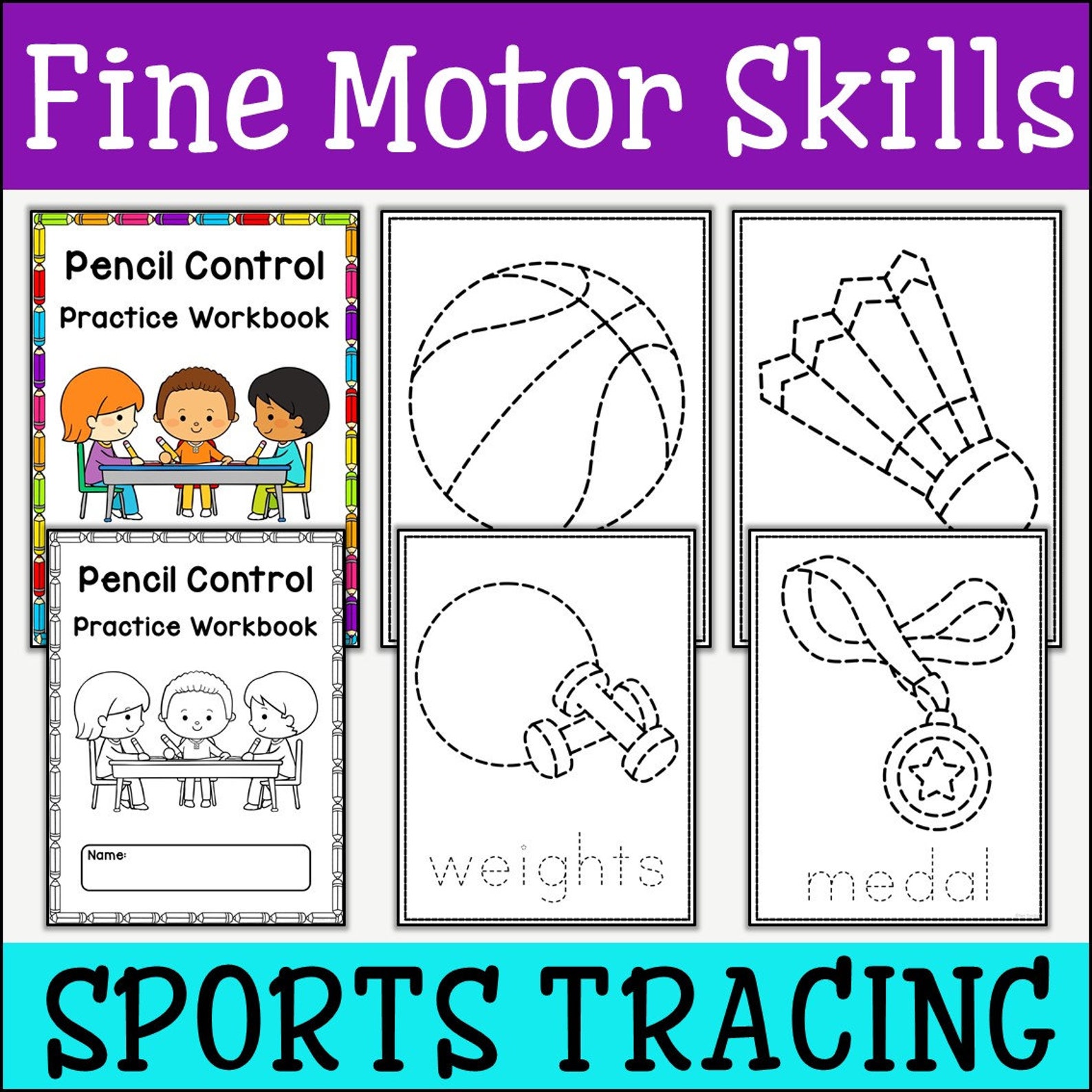 Sports Tracing Practice Worksheets, Fine Motor Skills Practice, Pre ...