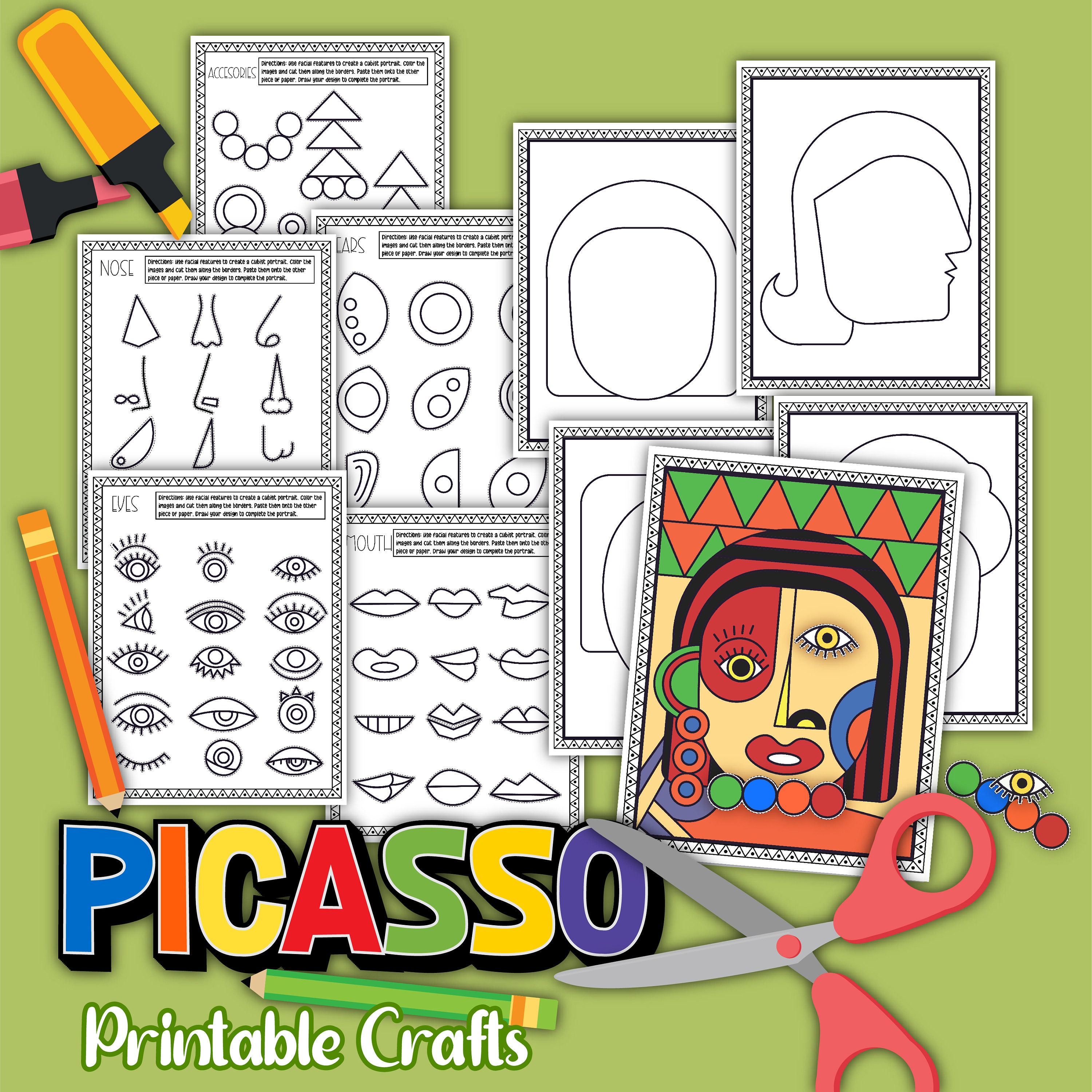 Printable Picasso Portraits Art for Kids, Picasso Portrait Templates ...