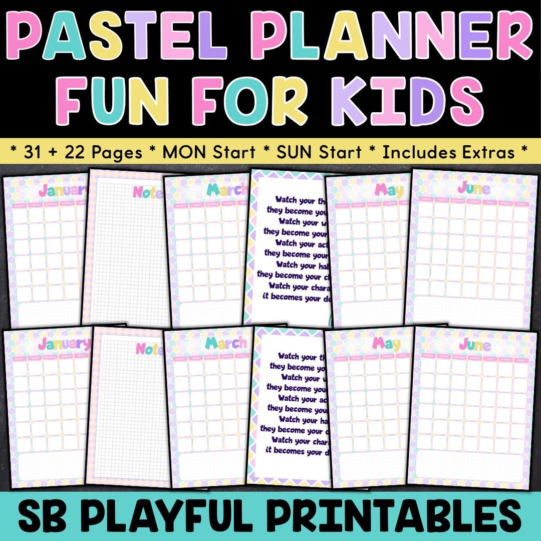 Printable Daily Planner for Kids, Pastel Planner for Kids, Sunday and ...