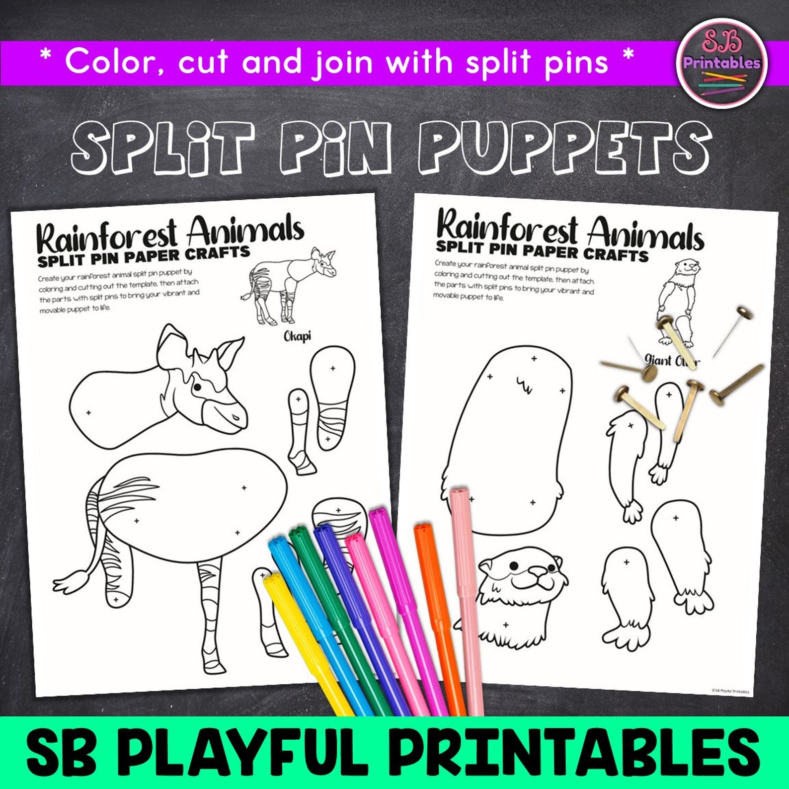 Rainforest Animals Split Pin Puppet Craft, DIY Rainforest Animal ...