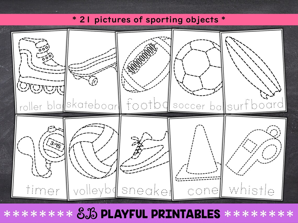 Sports Tracing Practice Worksheets, Fine Motor Skills Practice, Pre ...