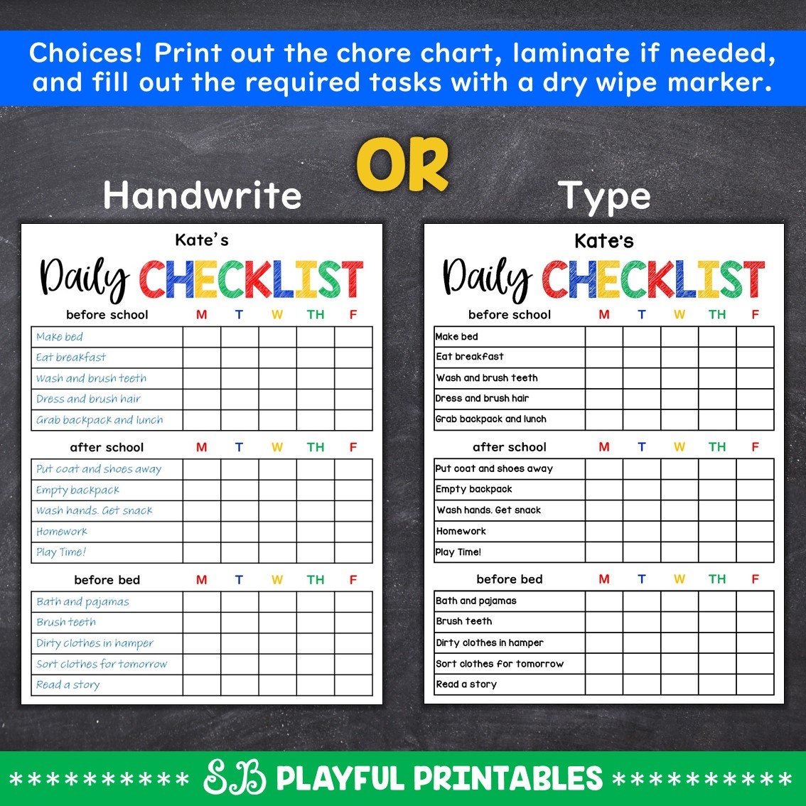 Printable and Editable Daily Checklist for Kids, Chore Chart for Kids ...