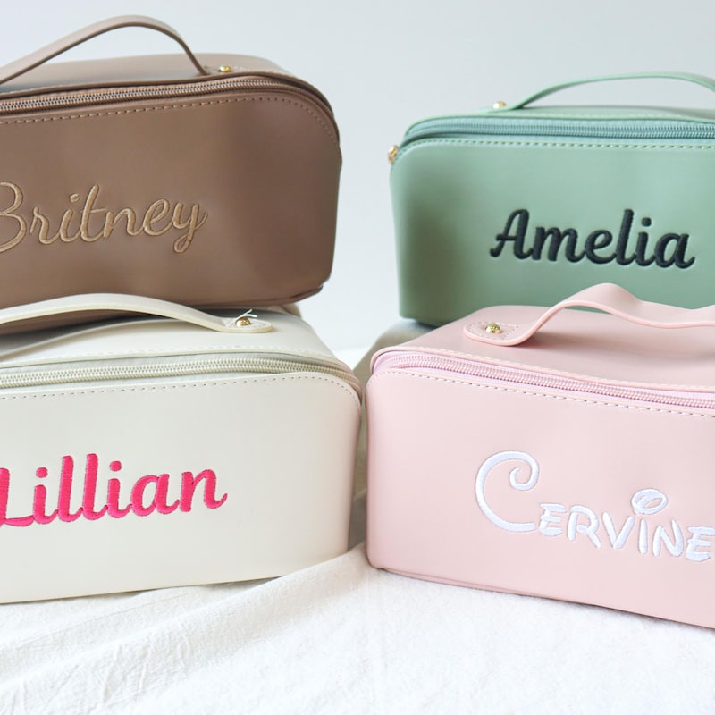 Custom Embroidered Leather Cosmetic Bag - Etsy