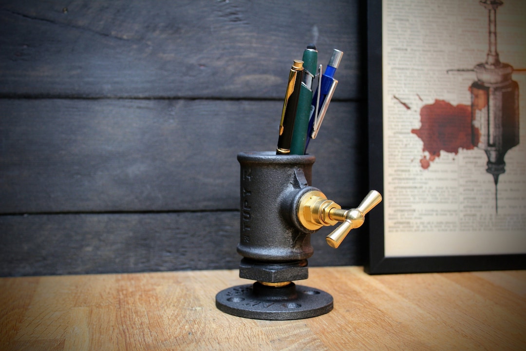 Industrial Style Metal Pencil Pot, Interior Decoration, Desk Organizer ...
