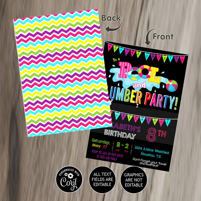 Editable Pool And Slumber Party Birthday Invitation Etsy