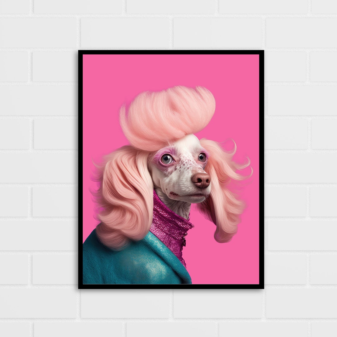 80s Glammed up Dog Portrait | Dog Lover Gift | Multiple Sizes - Etsy