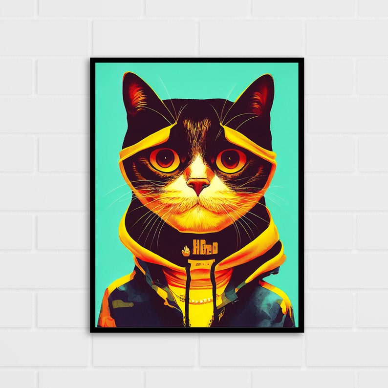 Hip Hop Cat Wall Art | Cat Themed Gift | Digital Print | Multiple Sizes ...