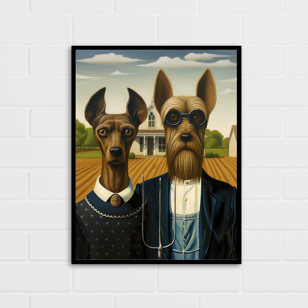 American Gothic With Dogs Wall Art | Dog Lover Gift | Art Print ...