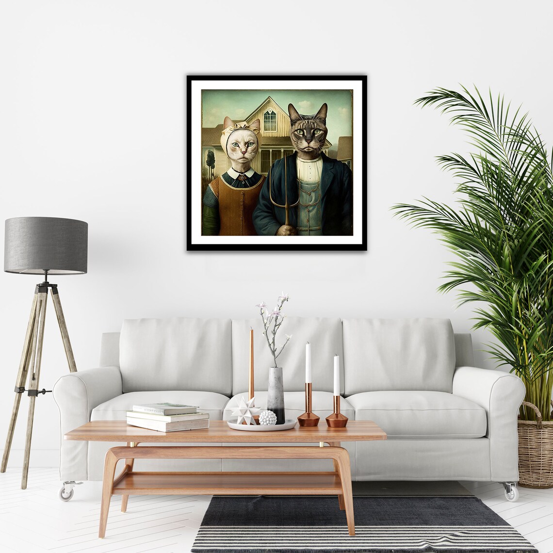 American Gothic With Cats Wall Art Cat Lover Gift Art - Etsy