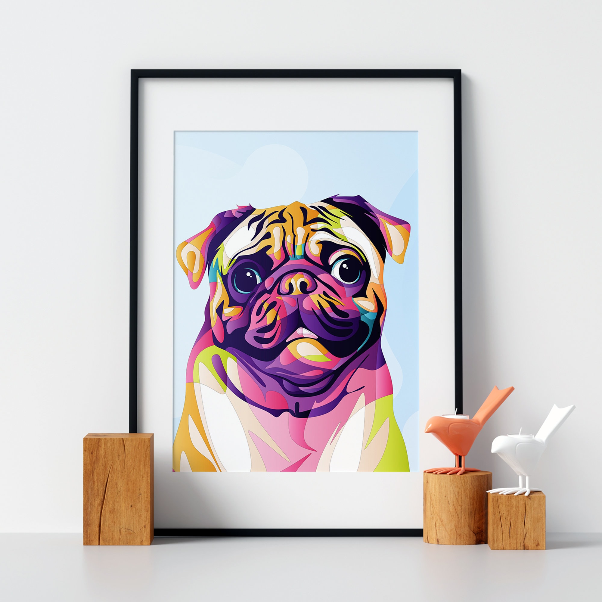 Dog Poster Pug Digital Download Wall Decor Portrait Multiple Sizes - Etsy