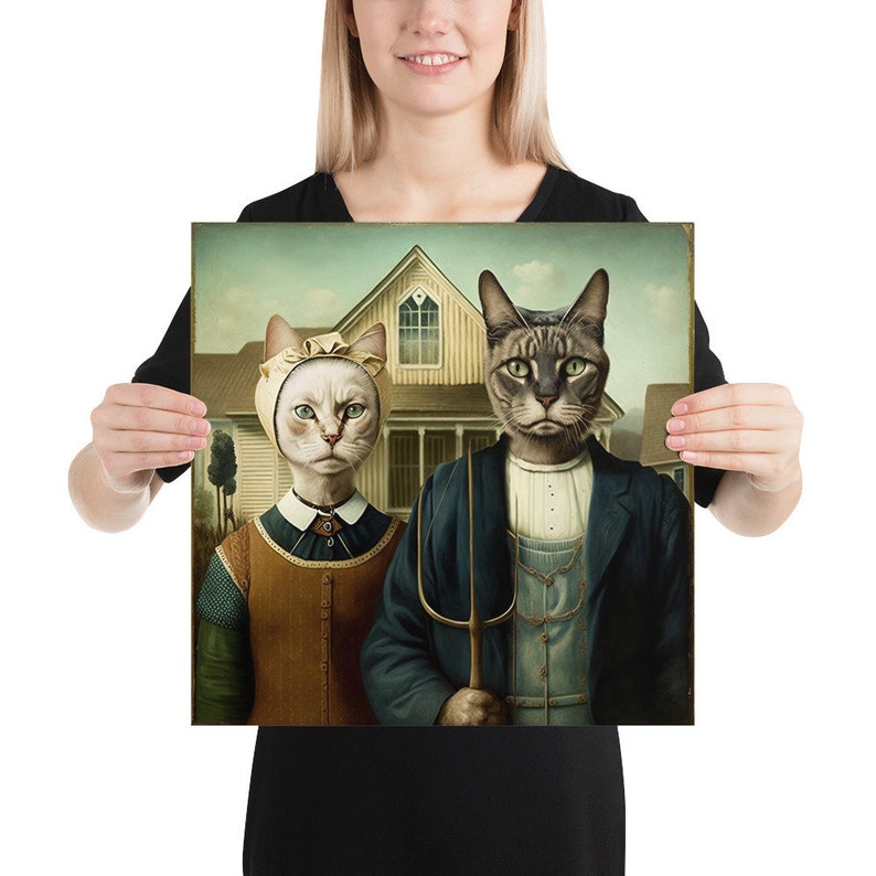 American Gothic With Cats Wall Art | Cat Lover Gift | Art Print ...