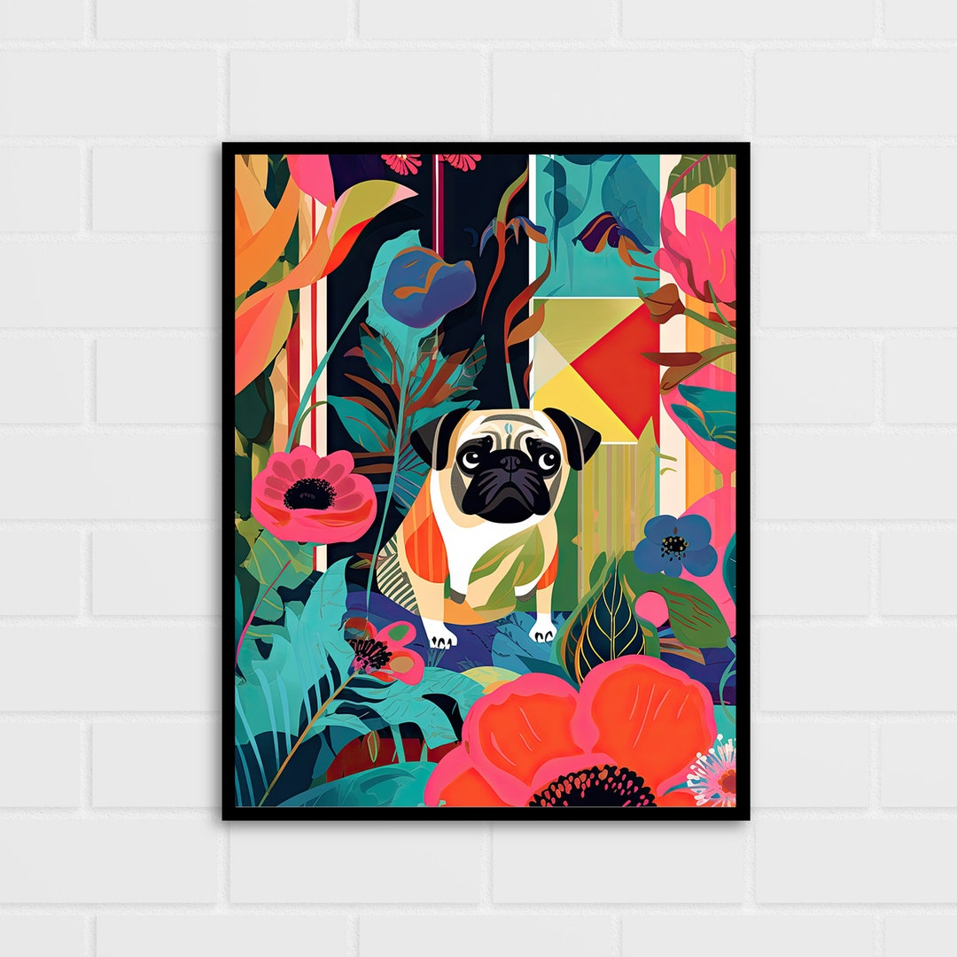 Floral Pug Art Print | Pug Gift | Multiple Sizes - Etsy