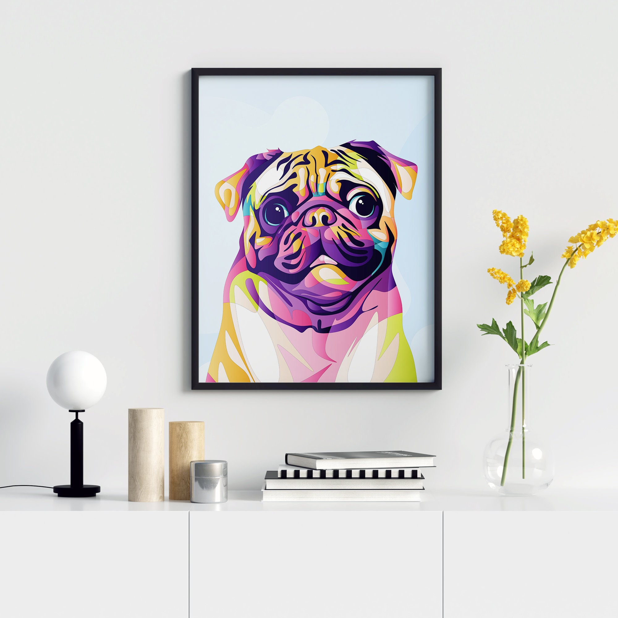 Dog Poster Pug Digital Download Wall Decor Portrait Multiple Sizes - Etsy
