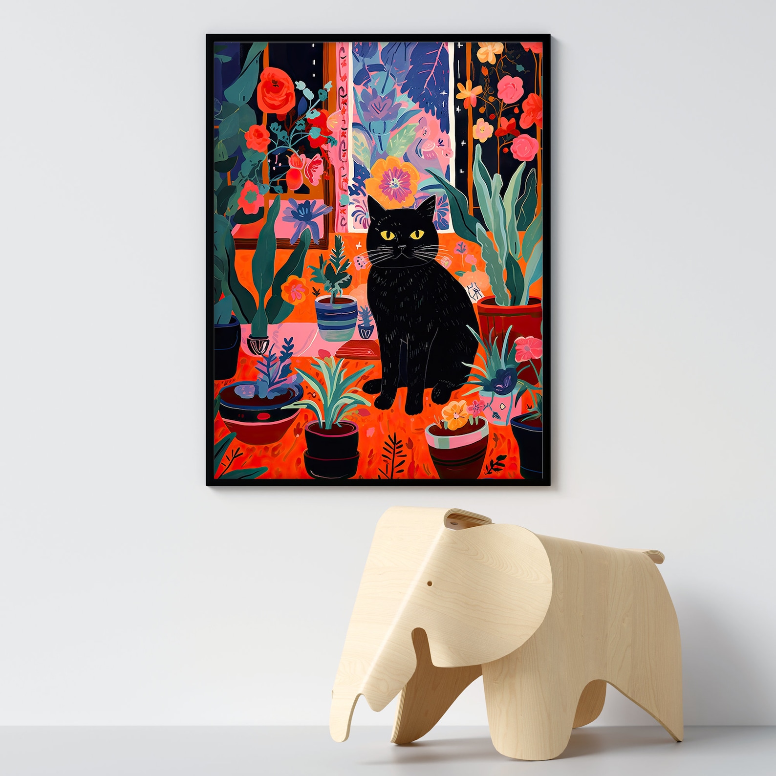 Floral Cat Art Print | Black Cat | Modern Art | Cat Themed Gift ...