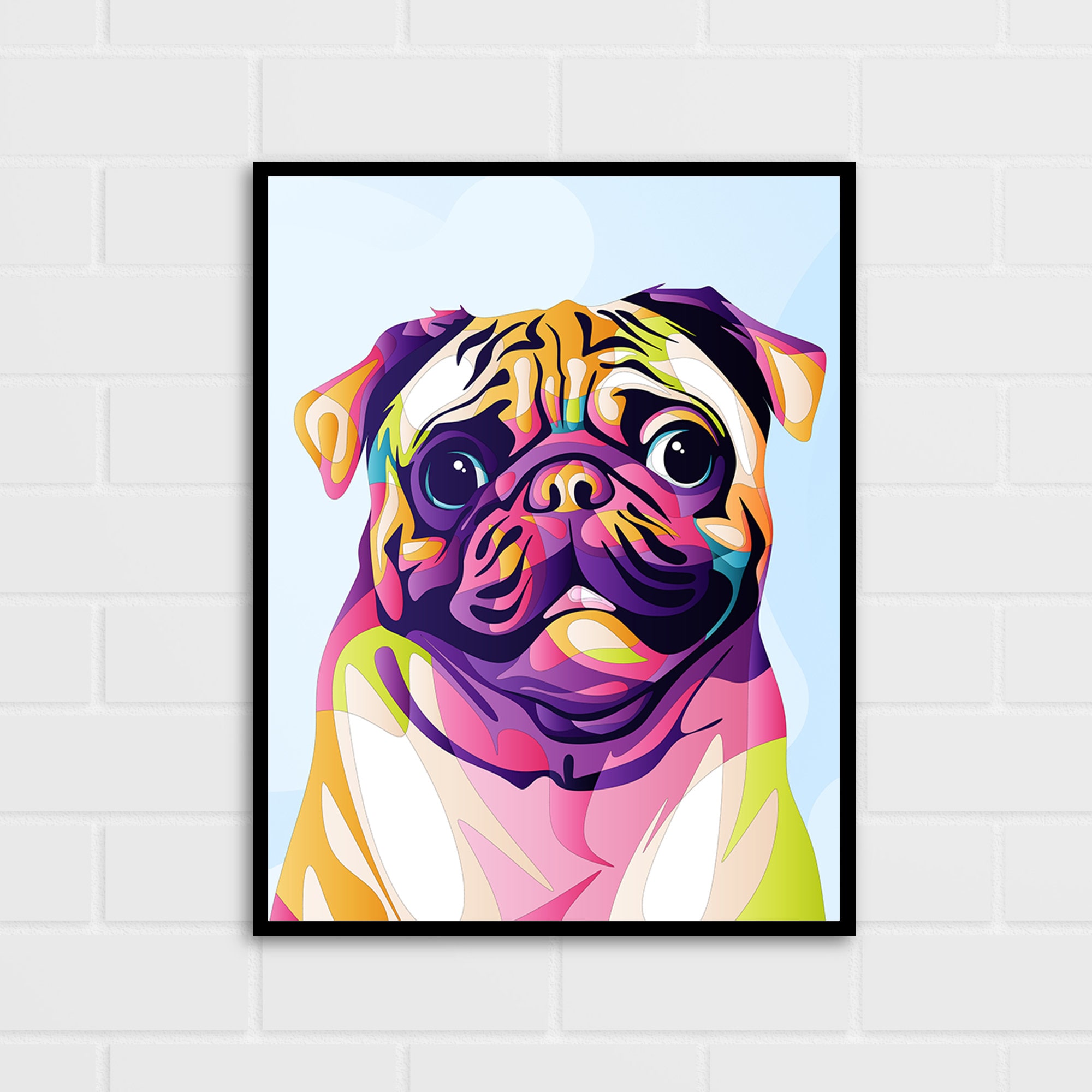 Dog Poster Pug Digital Download Wall Decor Portrait Multiple Sizes - Etsy