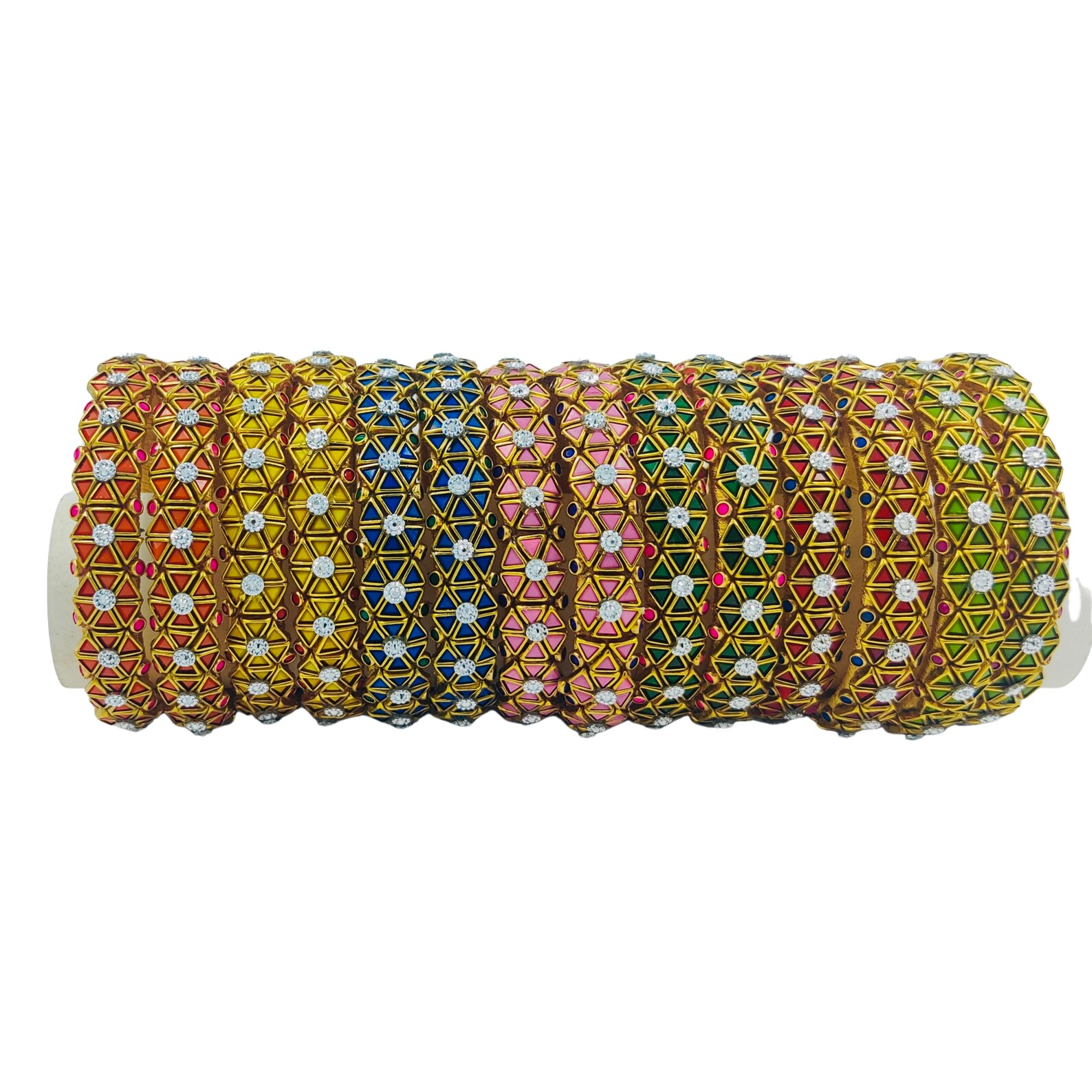 7 Pairs OF Silk Thread Rich Triangle Kundan Stone Work Bangles in With ...