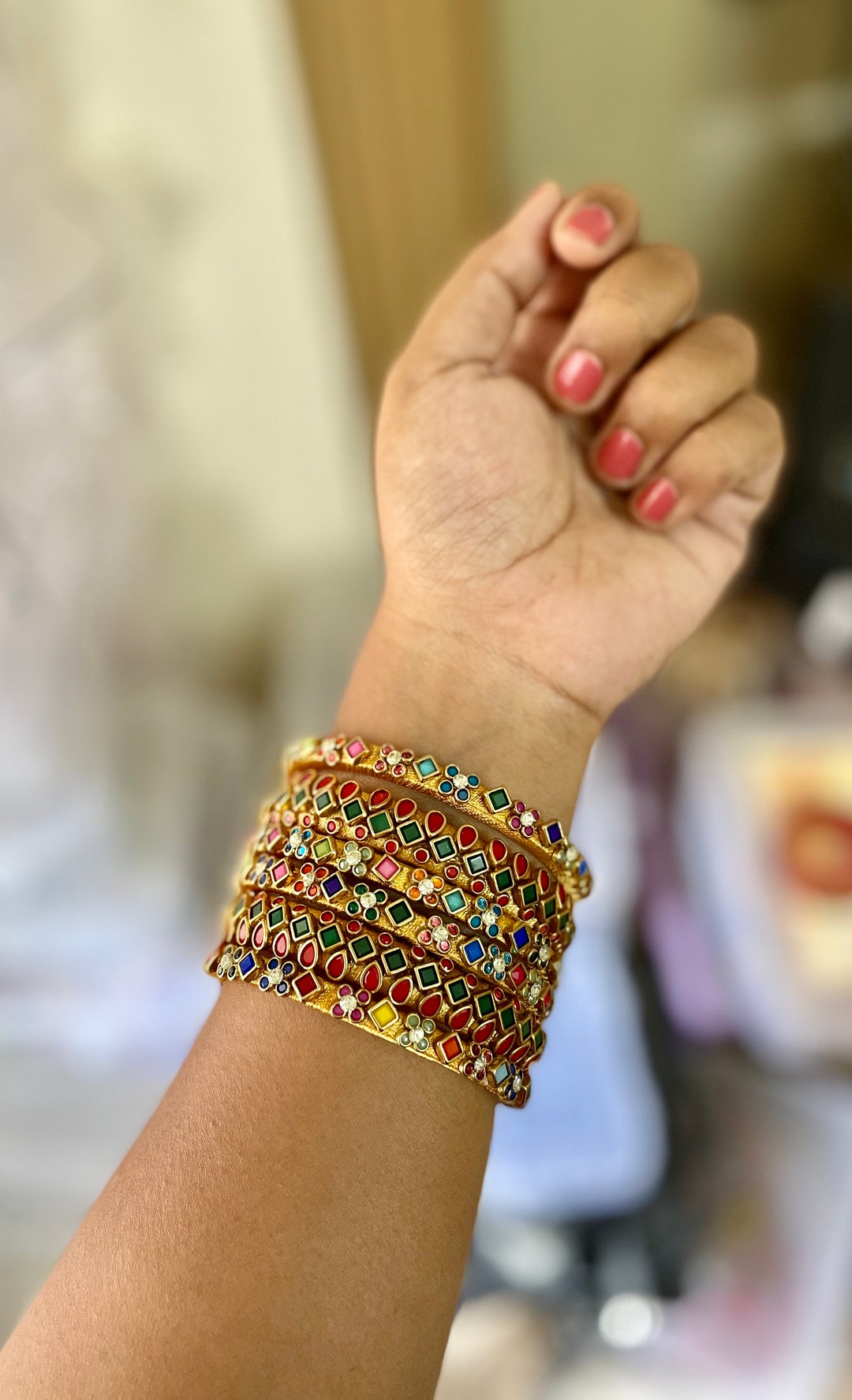 Silk Thread Rich Color Kundan Stone Worked Elegant Bangle Sets for ...