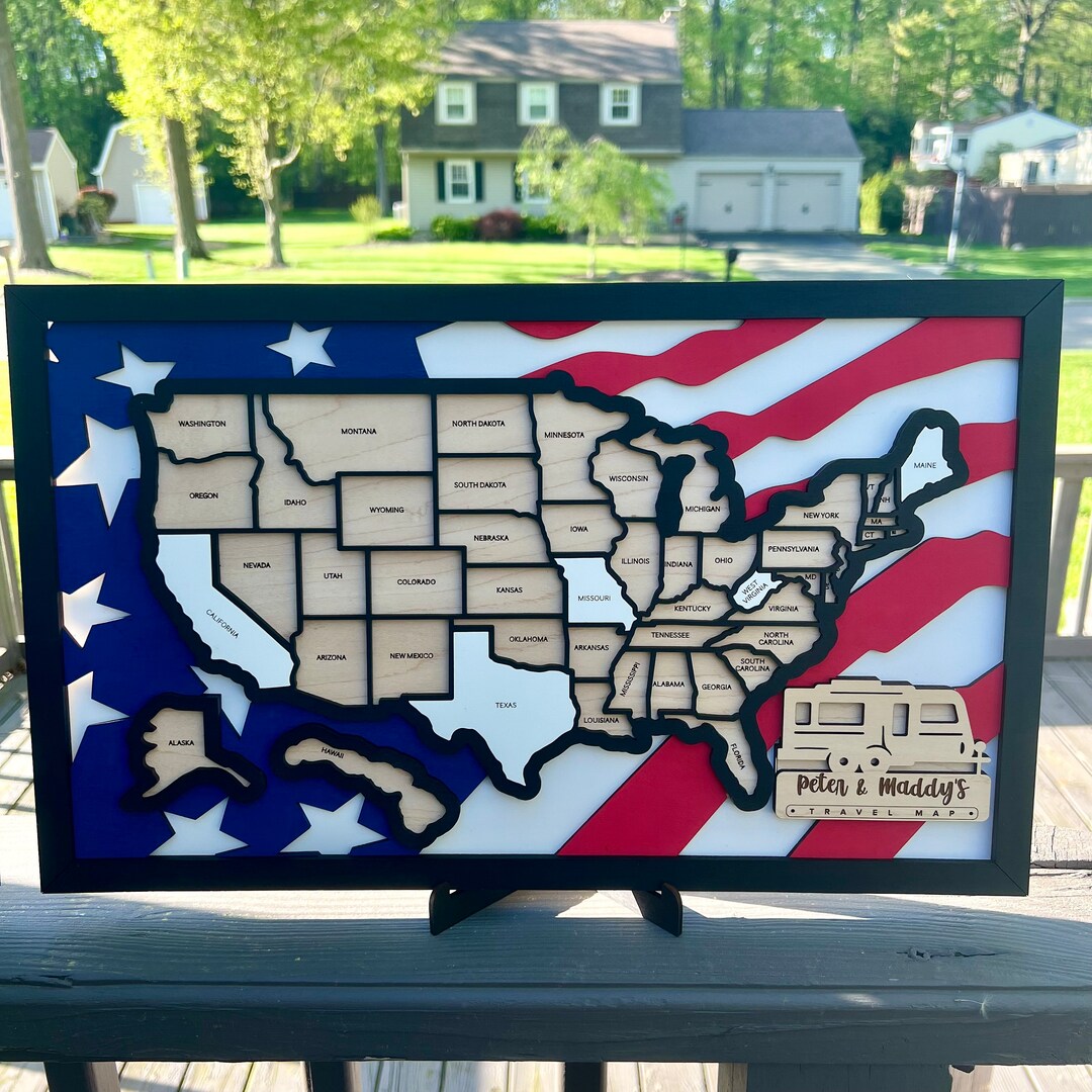 Personalized US Travel Map, US Flag Travel Map, Family Road Trip ...