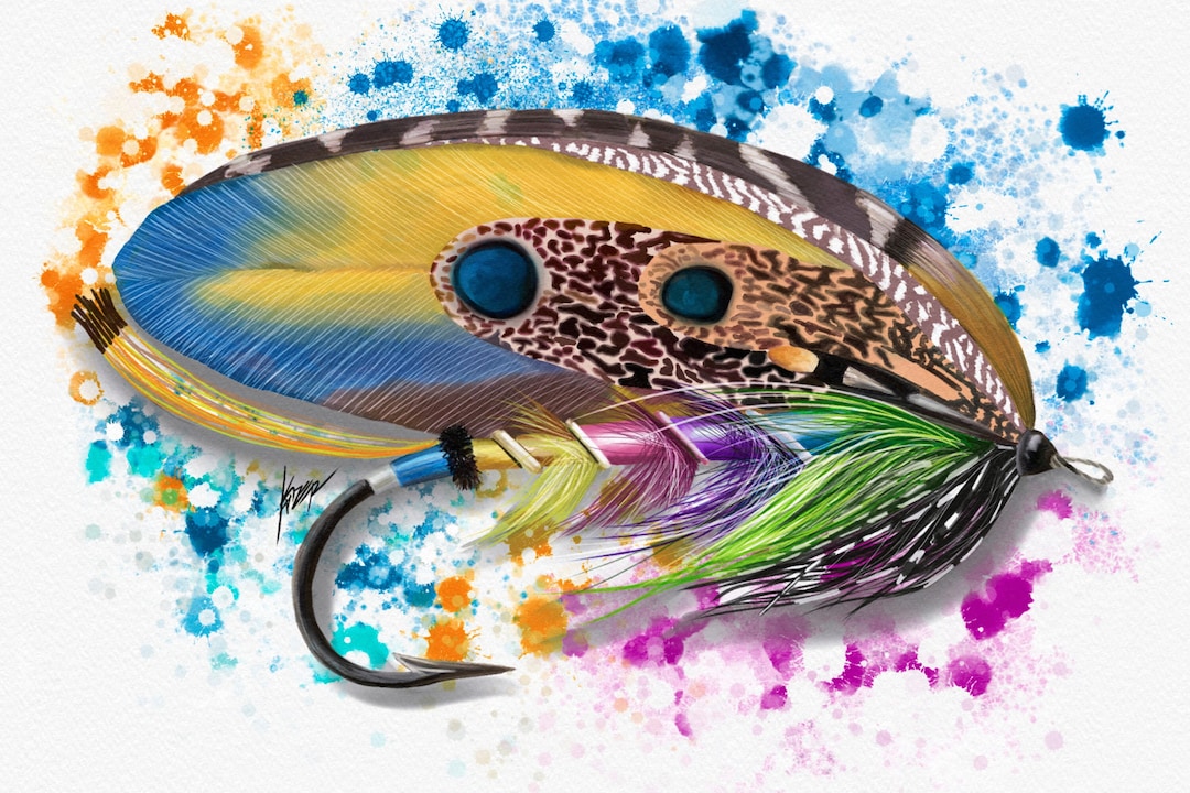 Fly Fishing Flies Digital Watercolor, Fly Tying Drawing, Fishing ...