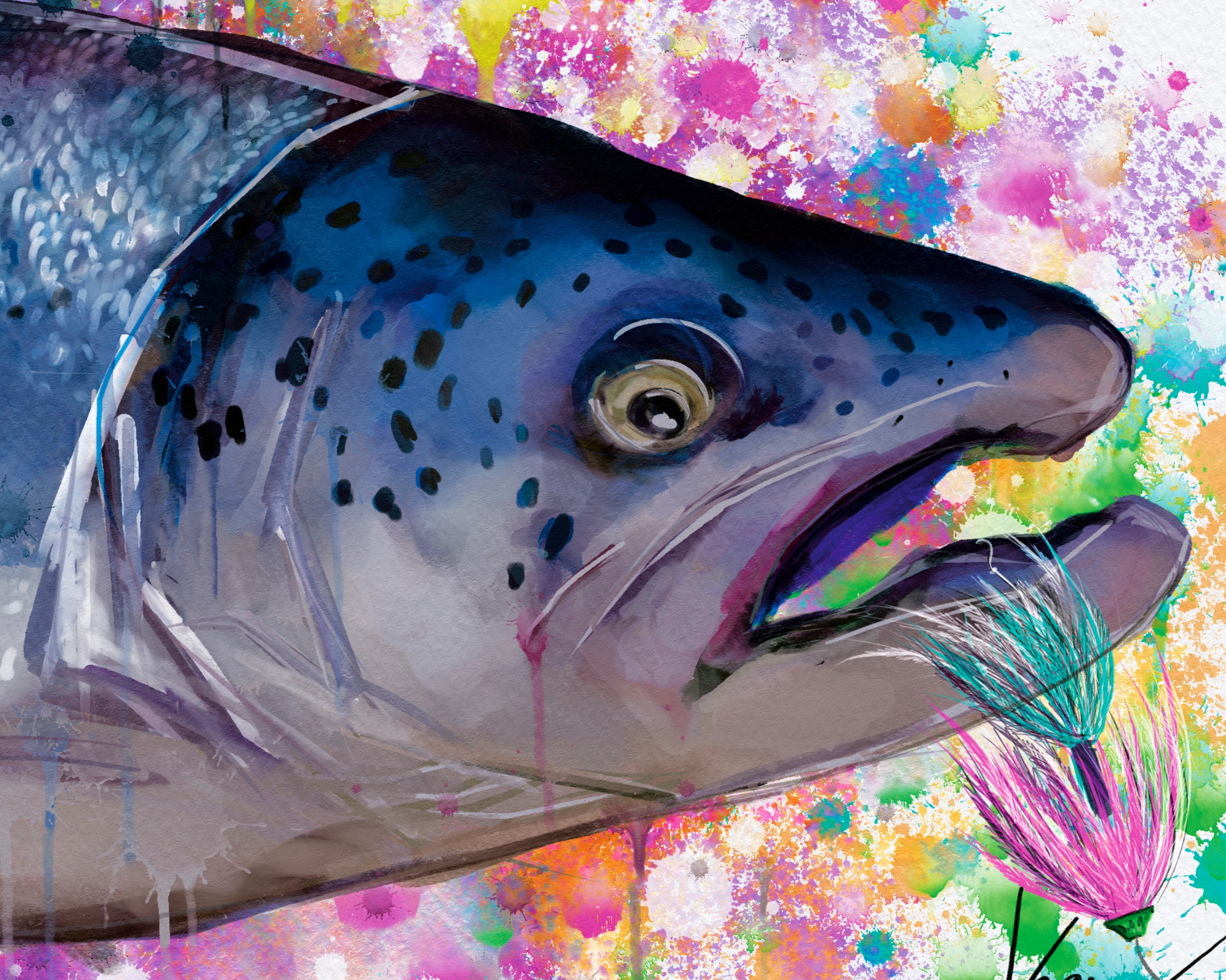 Steelhead Fly Fishing Digital Watercolor Art Prints, Fish Drawing ...