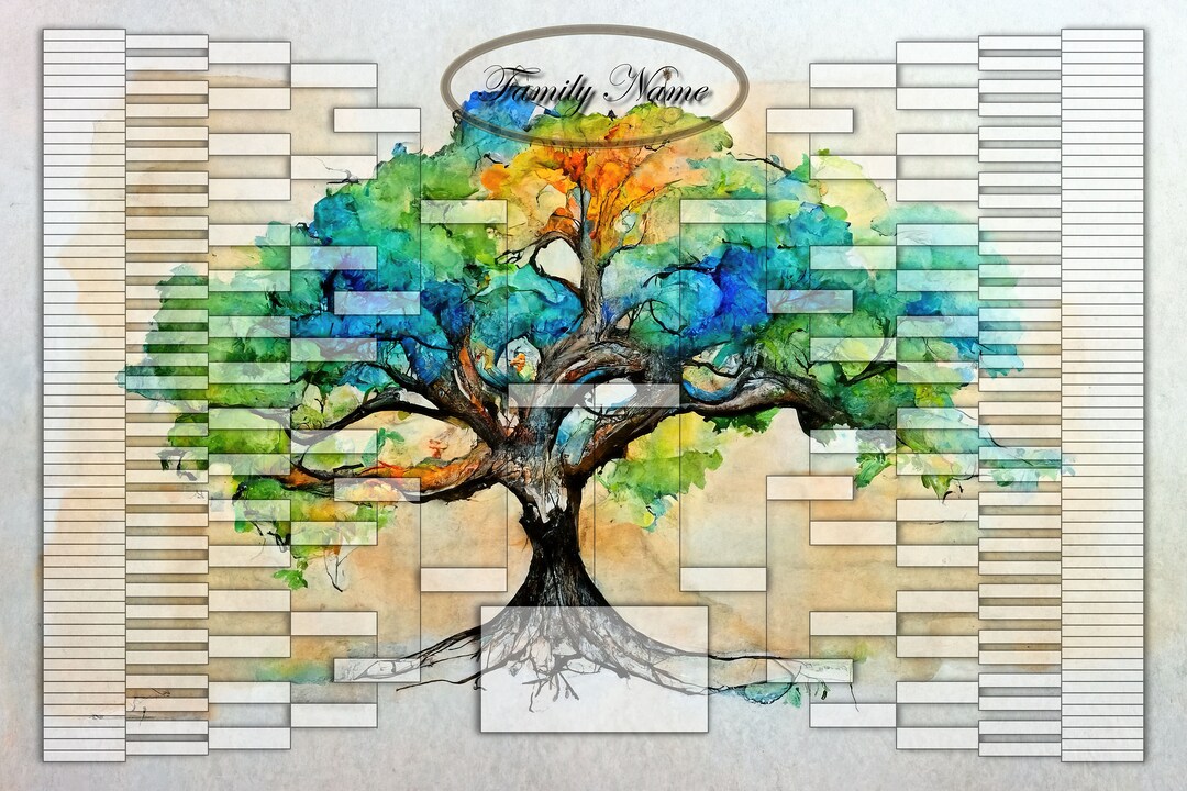 8+ Generation Family Tree 30x20in. DIY, 3 Watercolor Family Tree ...