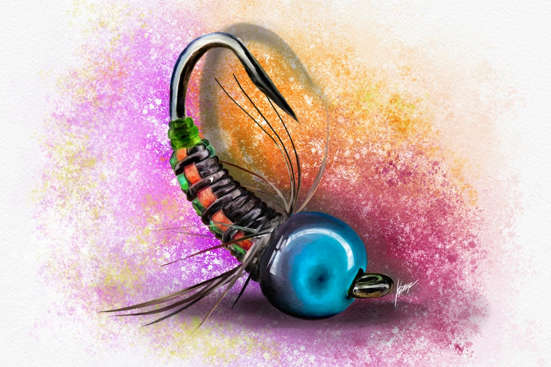 Fly Fishing Flies Digital Watercolor, Fly Tying Drawing, Fishing ...
