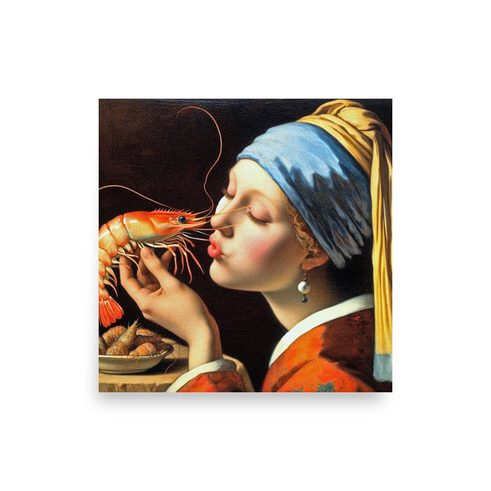 Prawn With a Girl With a Pearl Earring Print - Etsy